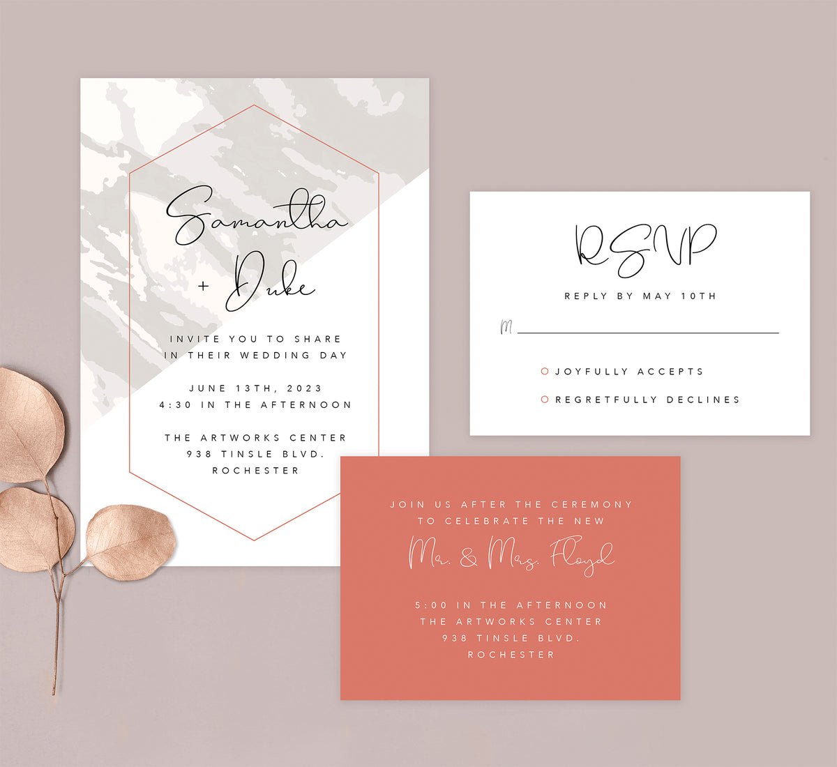 Coral Color Pop Invitation – Printing by Penny Lane